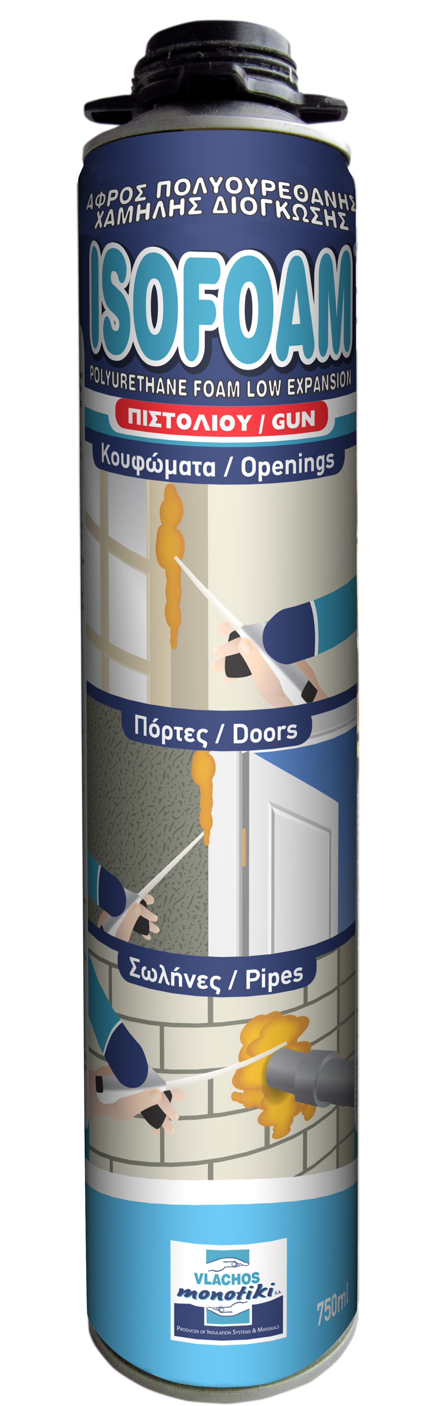 Αφρός πολυουρεθάνης πιστολιού χαμηλής διόγκωσης ISOFOAM 750ml